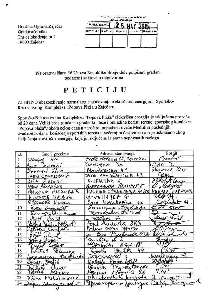 PETICIJA za hitno obezbeđivanje normalnog snabdevanja električnom ...